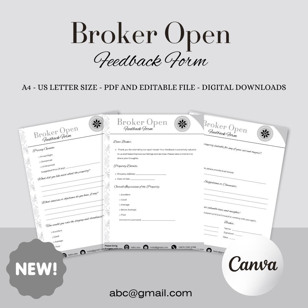 Editable Broker Open House Feedback Form, Real Estate Agent Template ...
