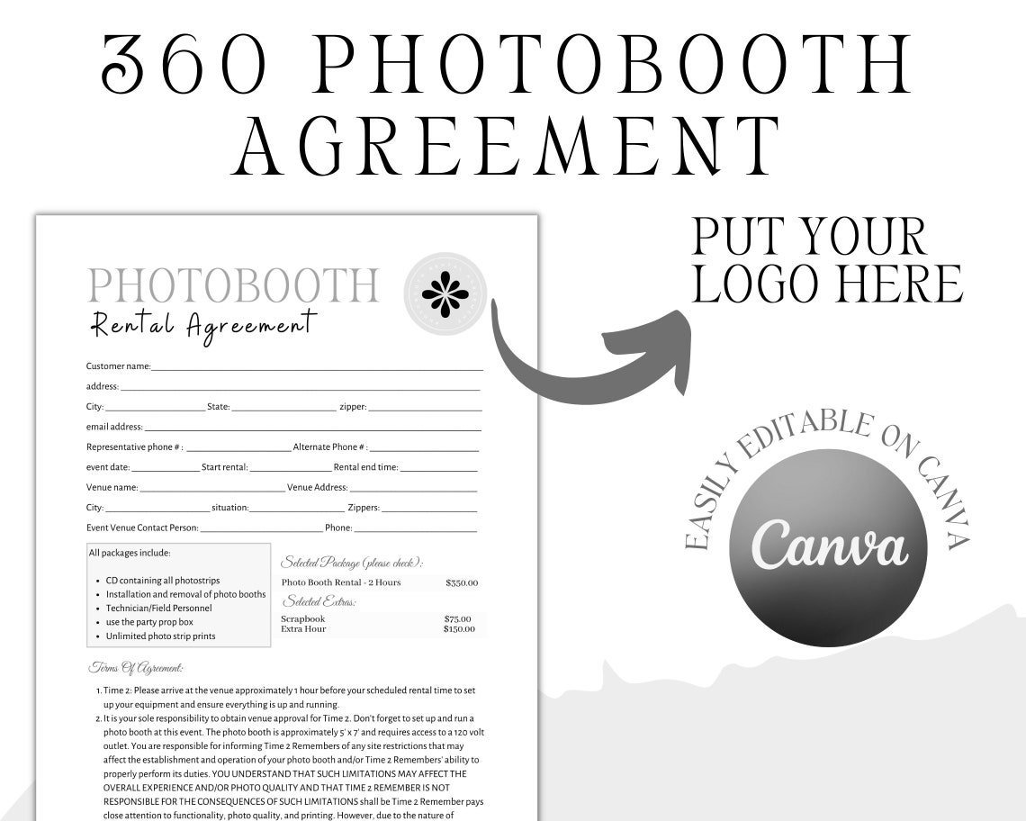 360 Photo Booth Contract, Editable Photo Booth Rental Contract, Photo ...