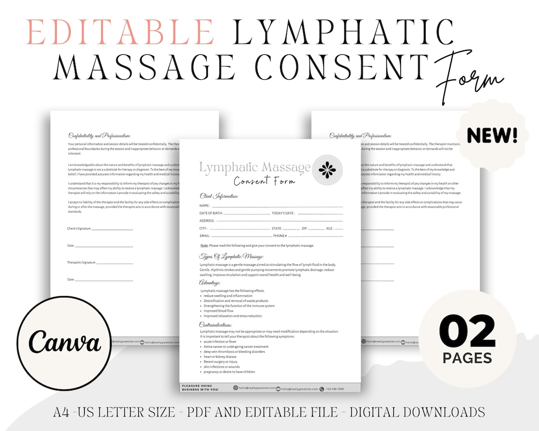 Editable Lymphatic Massage Consent Form, Canva Template (digital ...