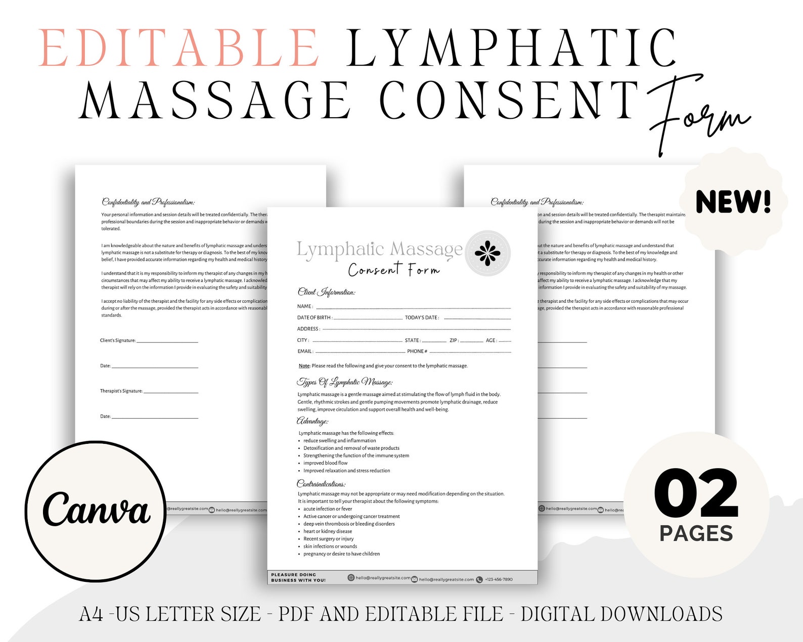Editable Lymphatic Massage Consent Form, Canva Template (digital ...