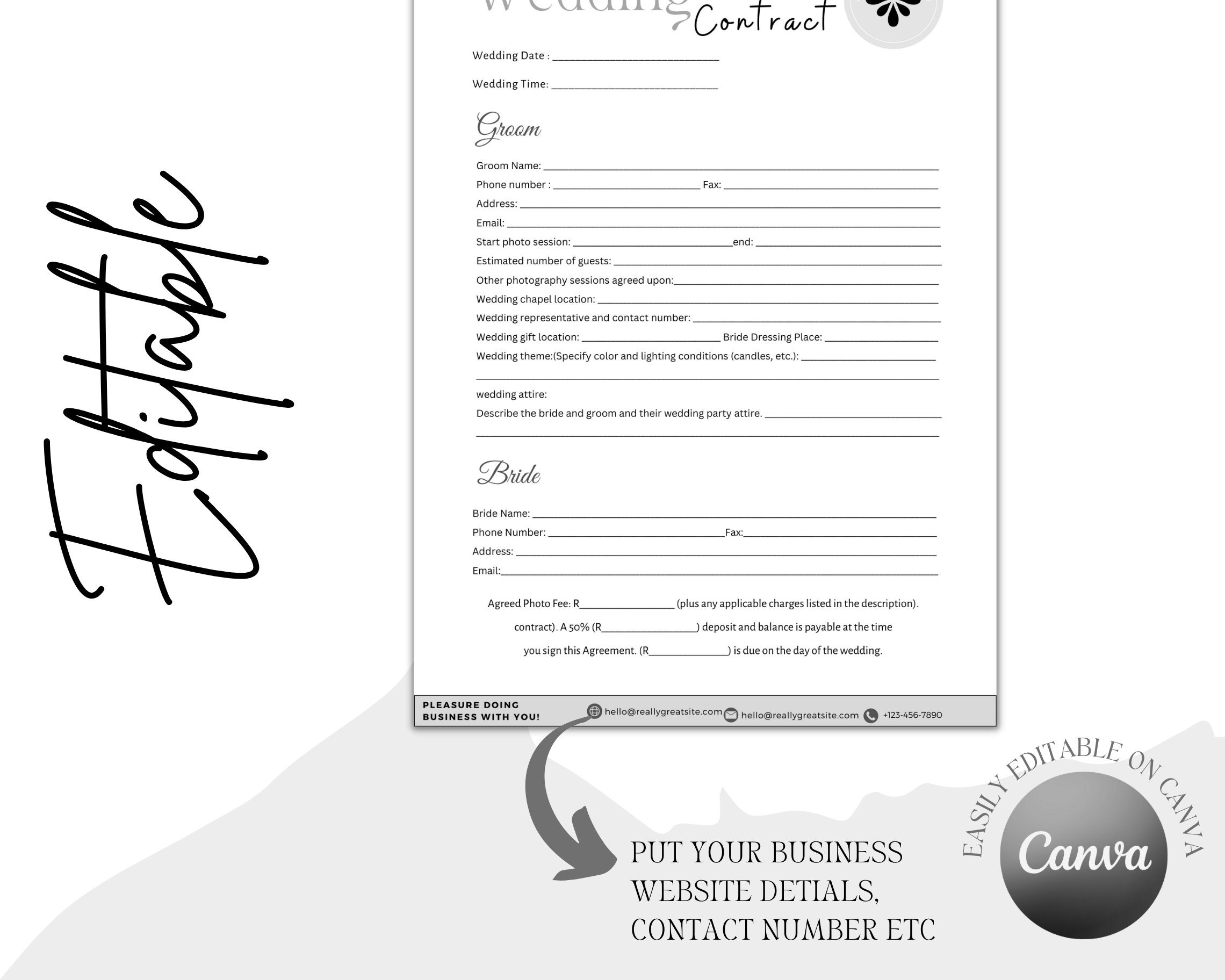 Editable Wedding Photography Contract Template 6 PAGES Digital Download ...