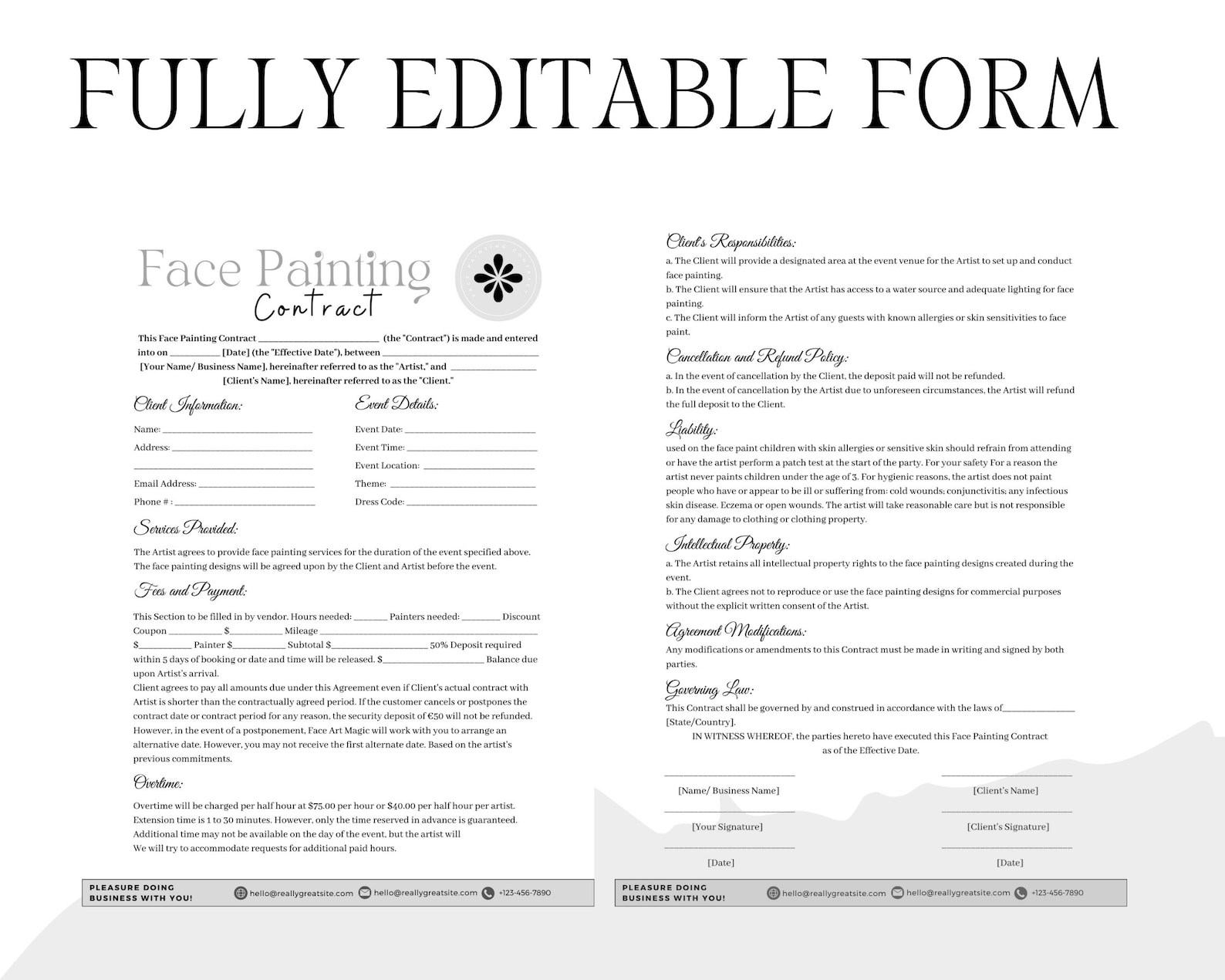 Editable Face Painting Contract Template (CANVA & PDF) - Etsy