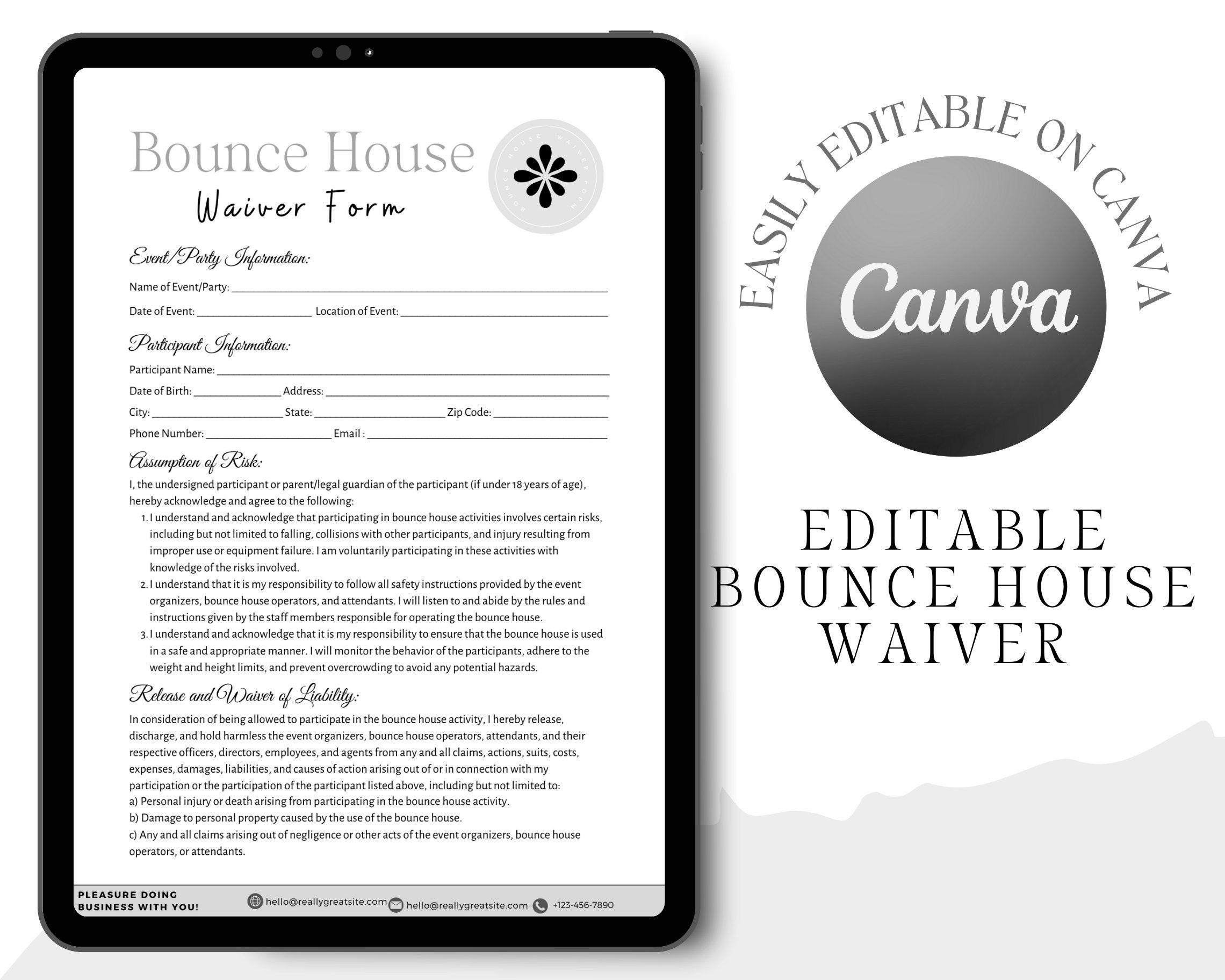 Editable Bounce House Waiver of Liability Form, Bounce House Rental ...