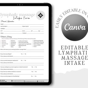 Editable Lymphatic Massage Intake Form, Lymphatic Drainage Form, Canva ...