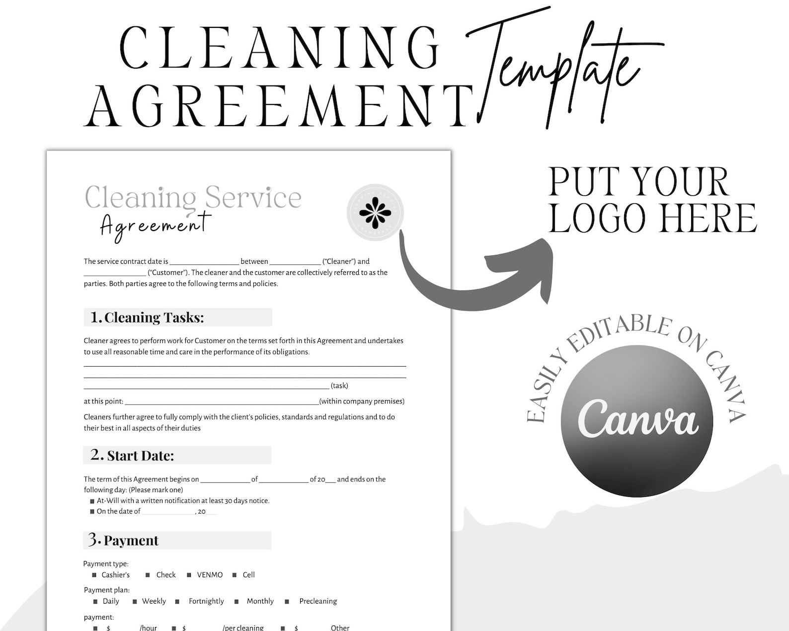 Editable Cleaning Service Business Forms, Cleaning Agreement, Cleaning ...