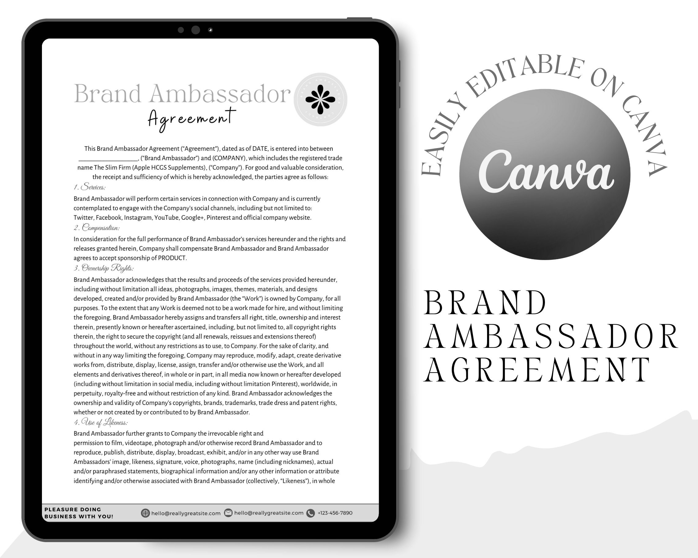 Brand Ambassador Contract 4 Pages, Brand Ambassador Agreement ...