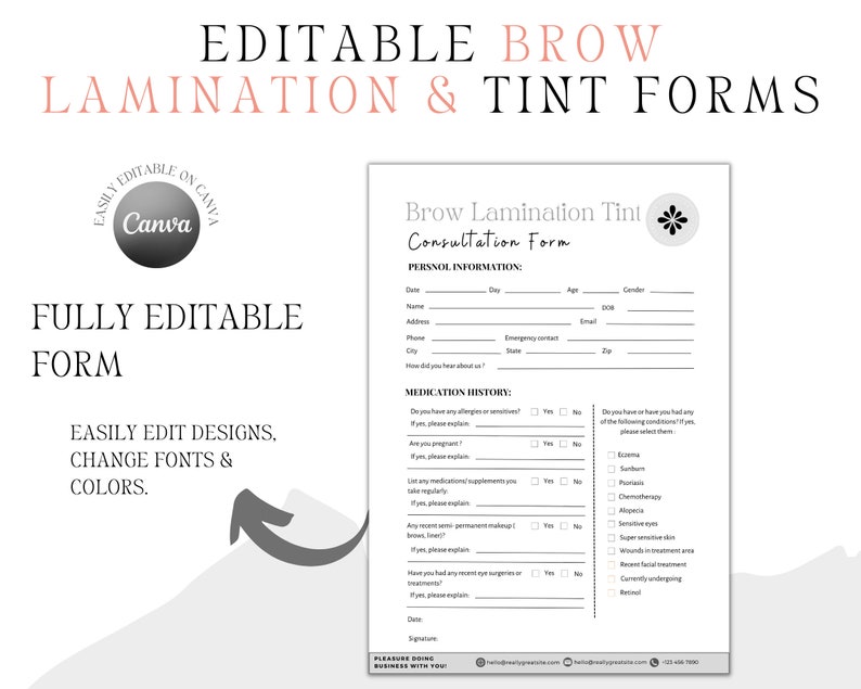 Editable Brow Lamination and Tint Forms Bundle, Editable Brow Lami ...