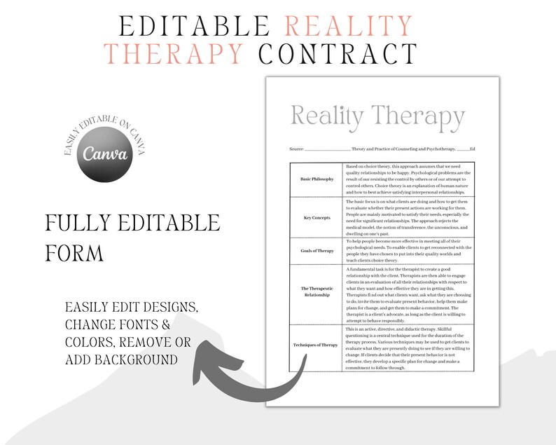Reality Therapy Worksheets Bundle Editable / Fillable PDF Template for ...