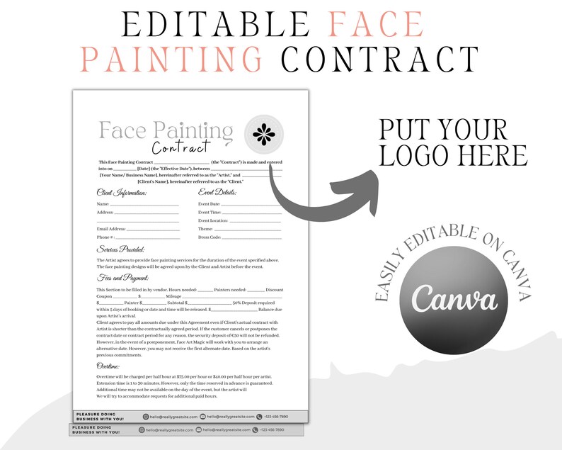 Editable Face Painting Contract Template (CANVA & PDF) - Etsy