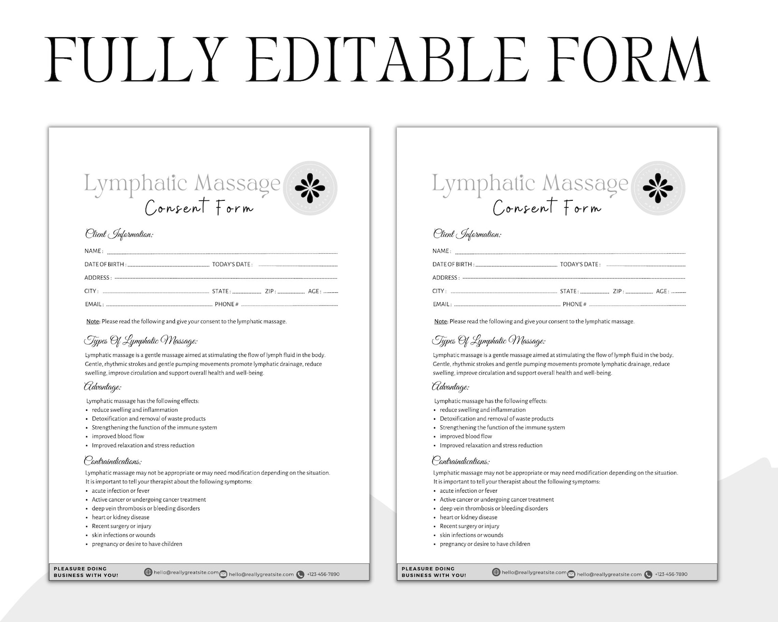 Editable Lymphatic Massage Consent Form, Lymphatic Drainage Form, Canva ...