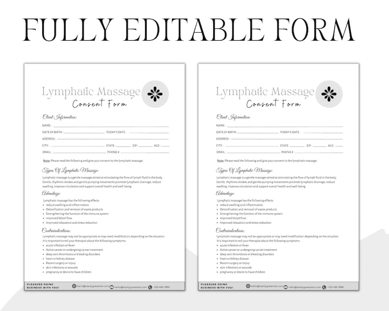 Editable Lymphatic Massage Consent Form, Lymphatic Drainage Form, Canva ...