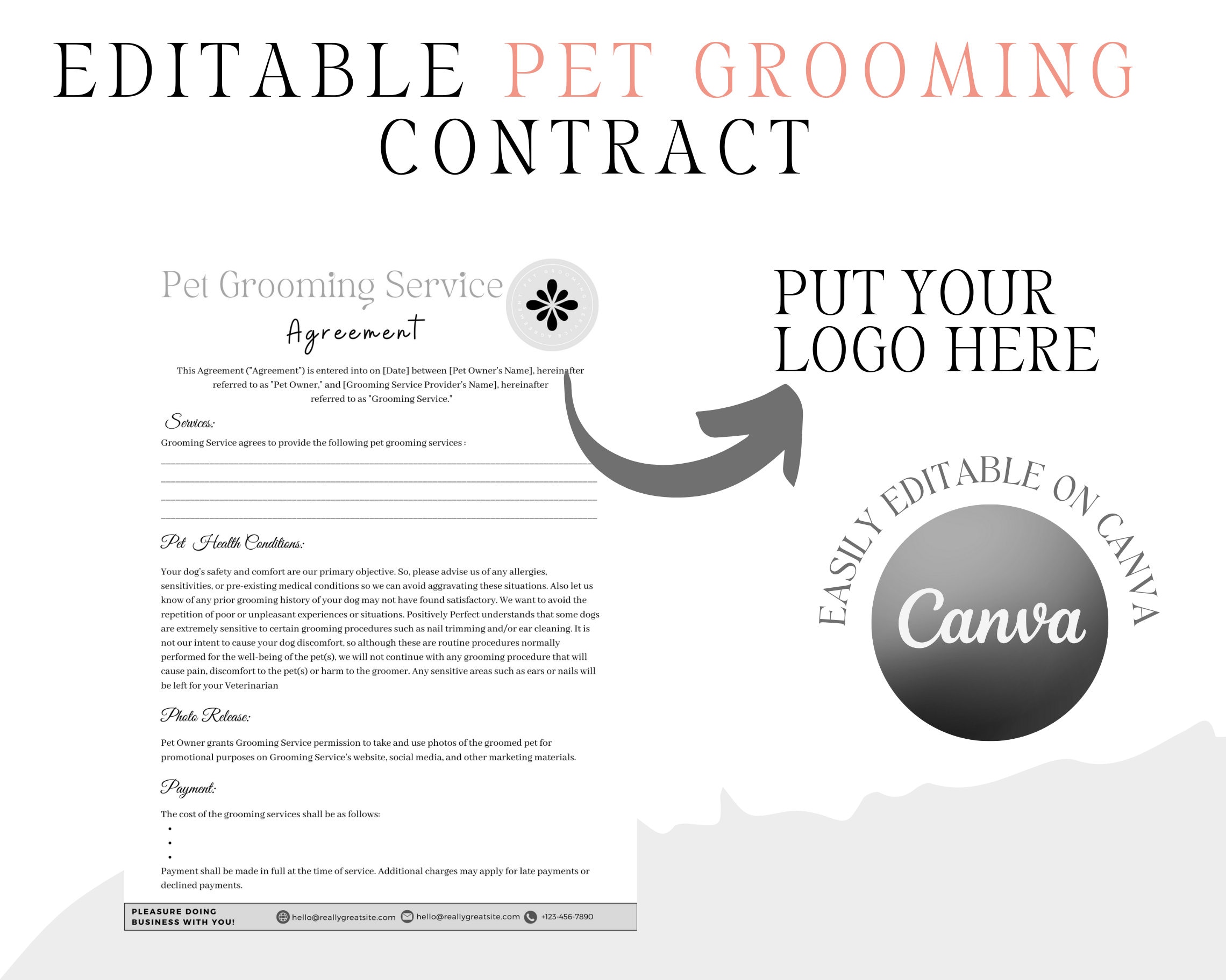 Pet Client Grooming Agreement, Dog Salon Contract, Cat Grooming ...