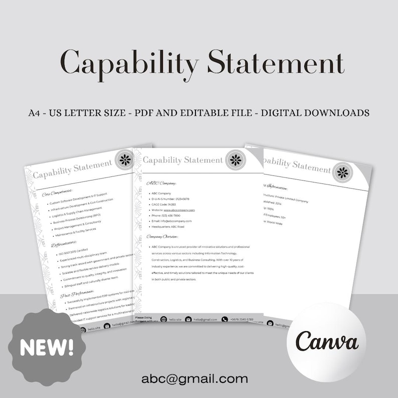 Editable Capability Statement Template, Small Business Profile (canva ...