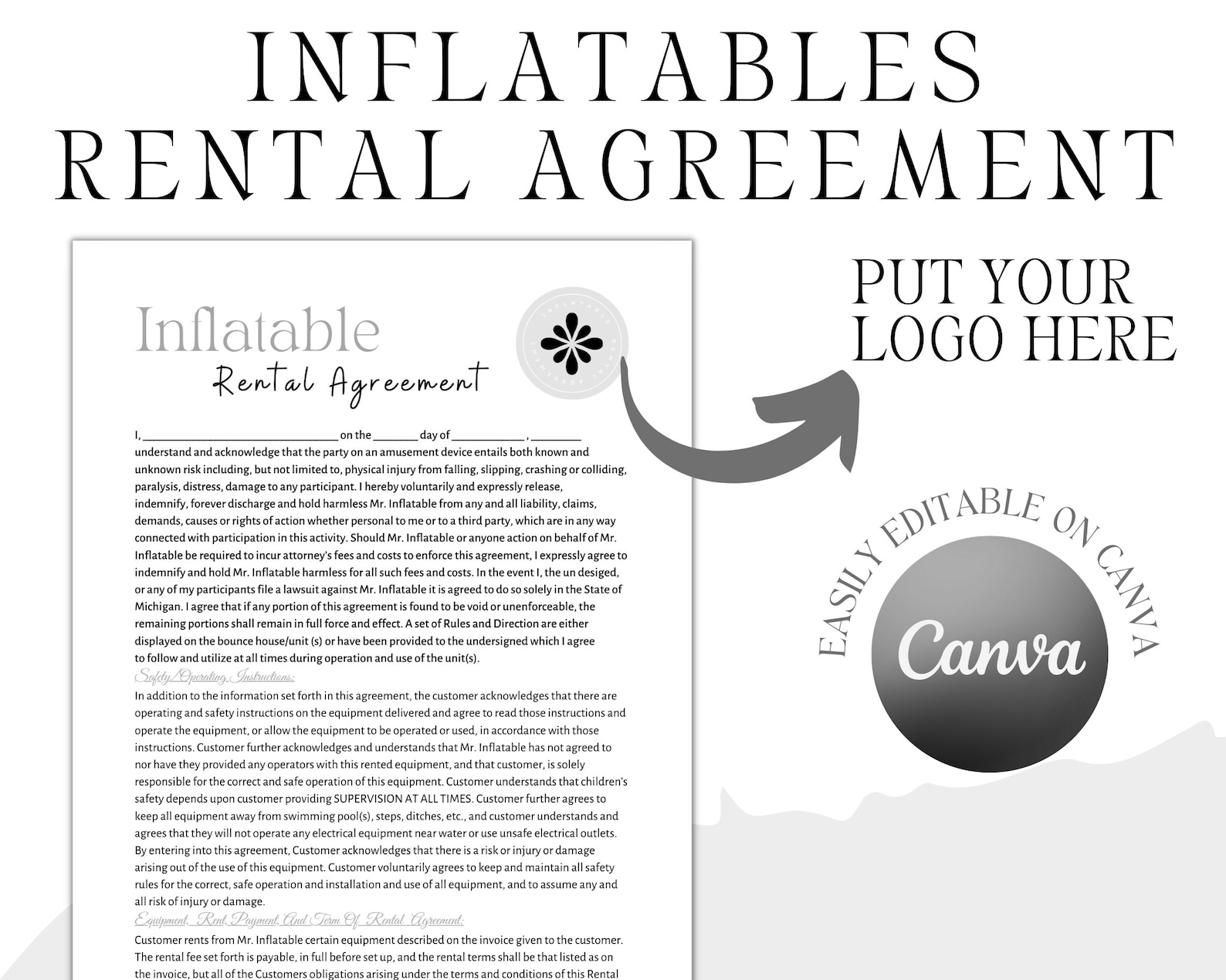 Editable Inflatable Rental Agreement, Bounce House Agreement, Rental ...