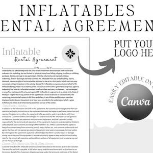 Editable Inflatable Rental Agreement, Bounce House Agreement, Rental ...