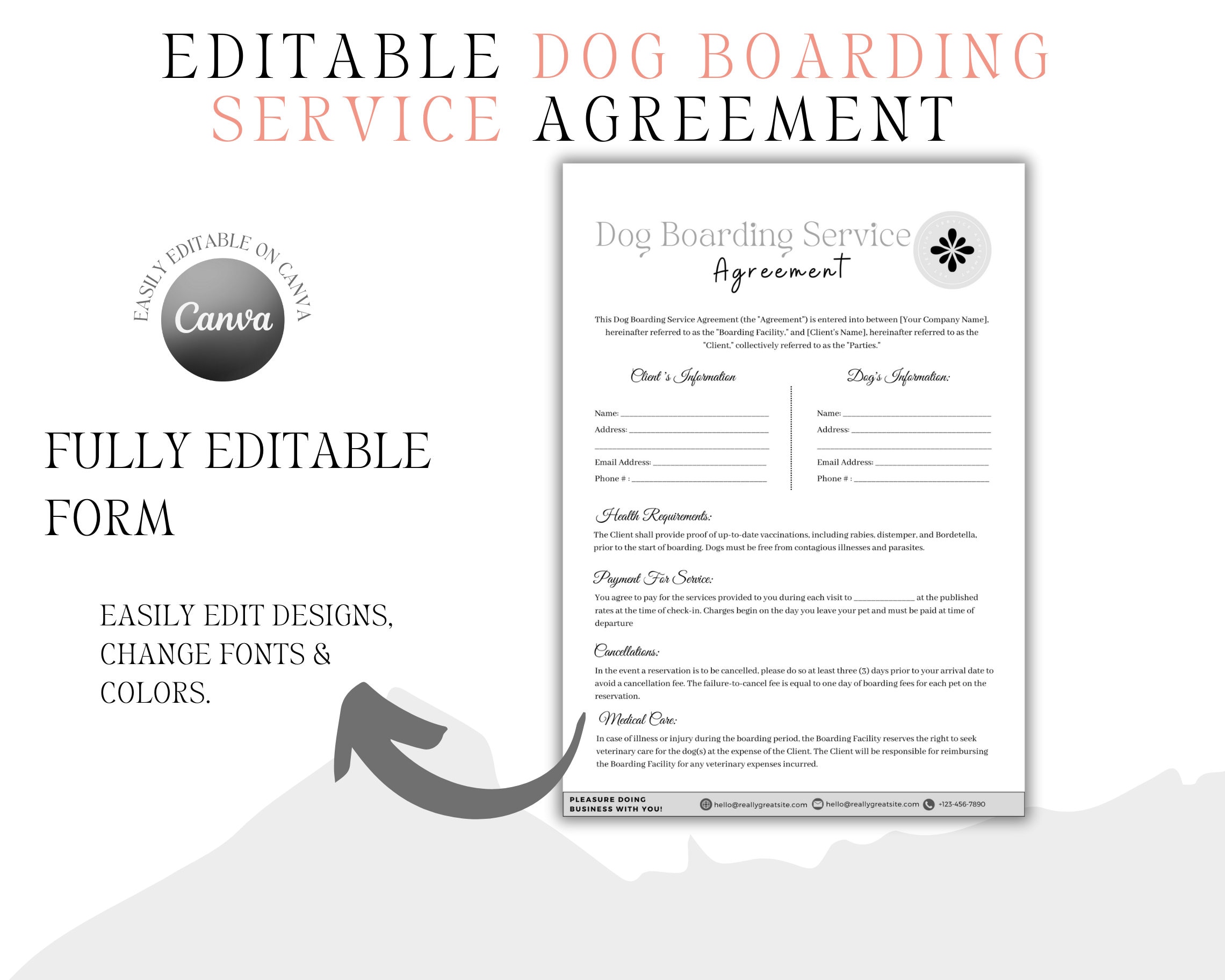 Dog Boarding Contract Template, Editable Dog Boarding Forms, Dog ...