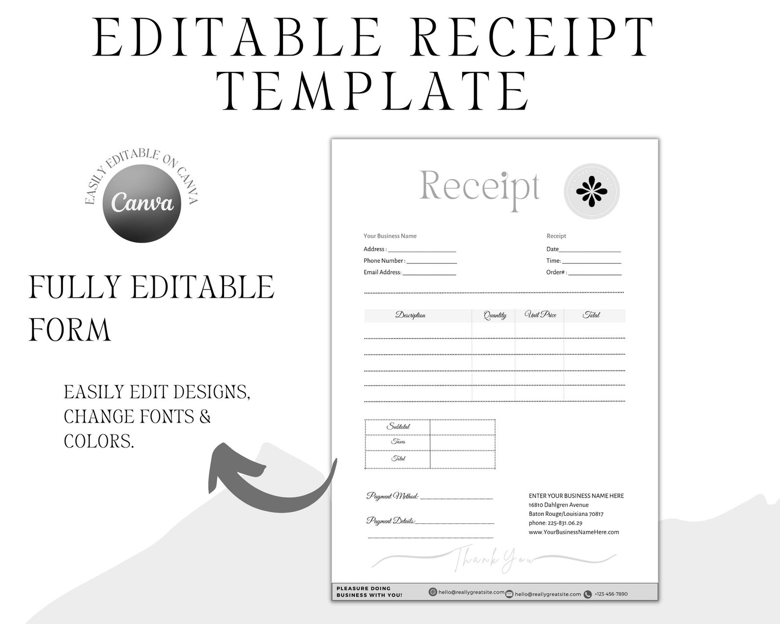 Editable Receipt Template, Small Business Printable & Customizable ...