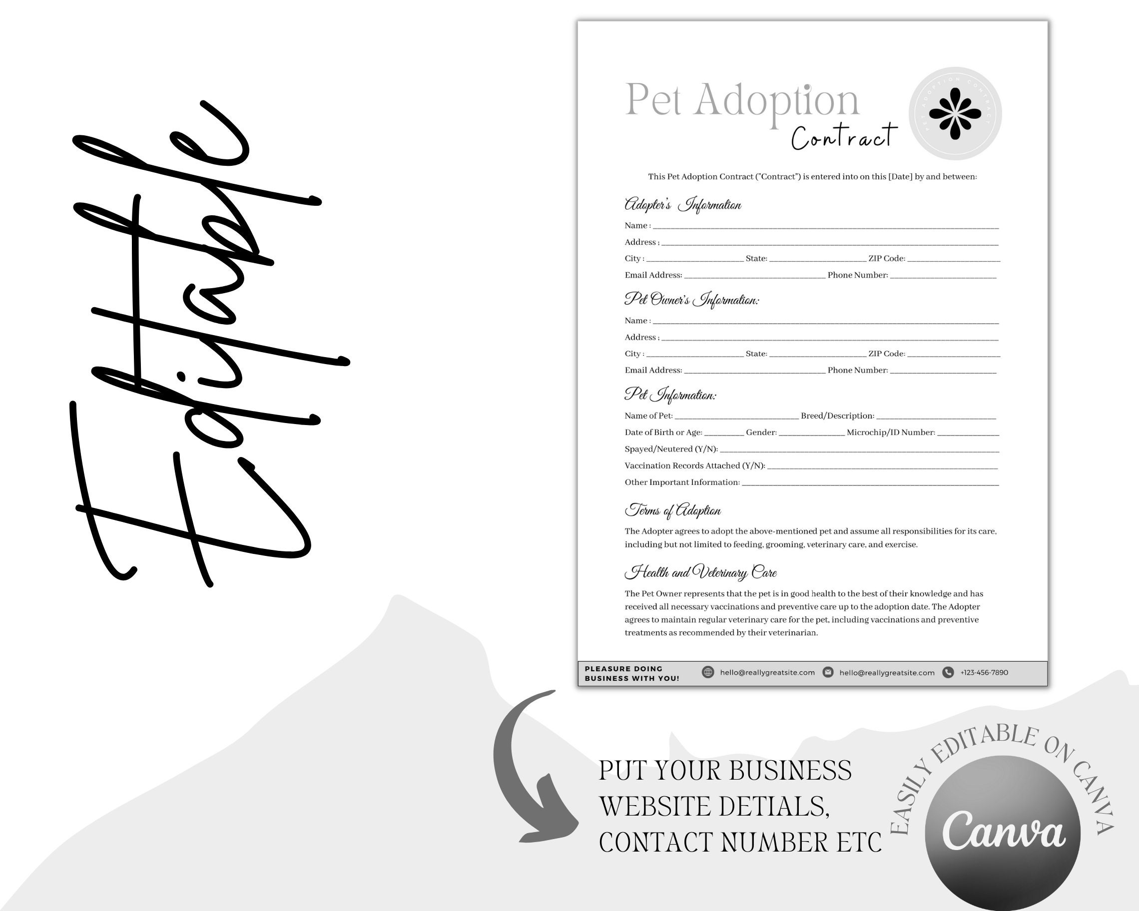 Editable and Printable Pet Adoption Contract, Instant Download Puppy Adoption Form, Cat Adoption ...