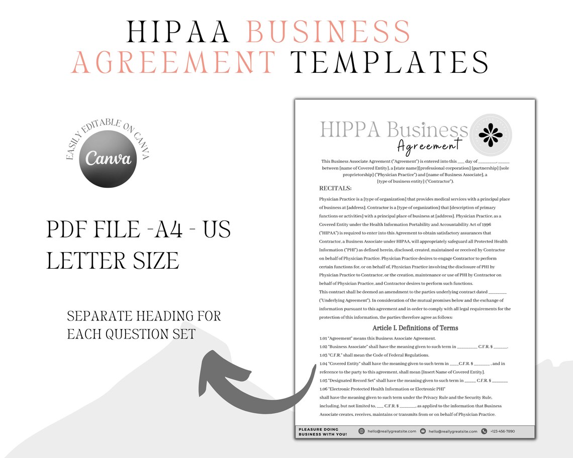 HIPAA Business Associate Agreement, Business Templates, Business Form ...