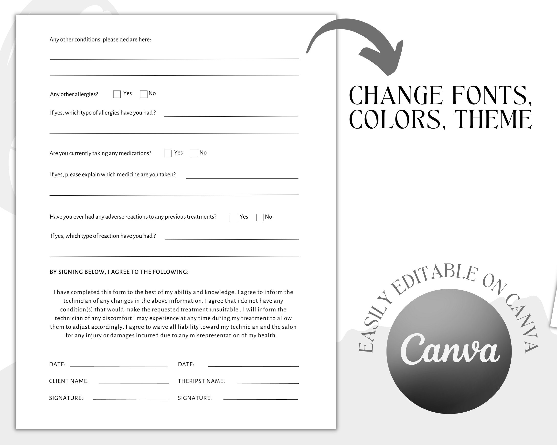 Editable Massage Intake Form Massage Therapy Form Massage Consent 6492