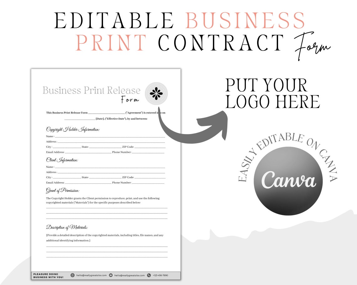 Business Print Contract Template, CANVA Editable Agreement (digital ...