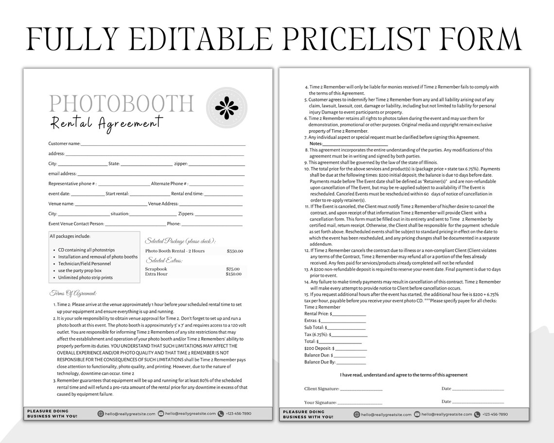 360 Photo Booth Contract, Editable Photo Booth Rental Contract, Photo ...