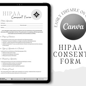 Editable HIPAA Consent Form Template, Printable HIPAA Compliance Patient Consent Form, Medical ...