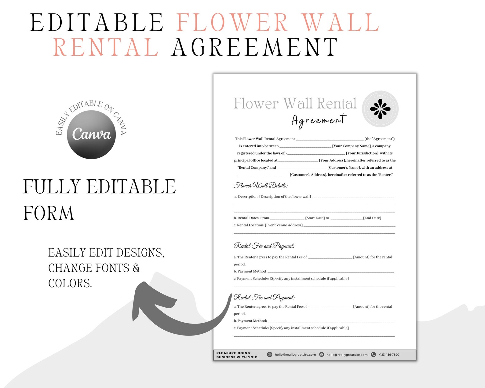 Flower Wall Rental Contract, Flower Wall Rental Agreement, Editable ...