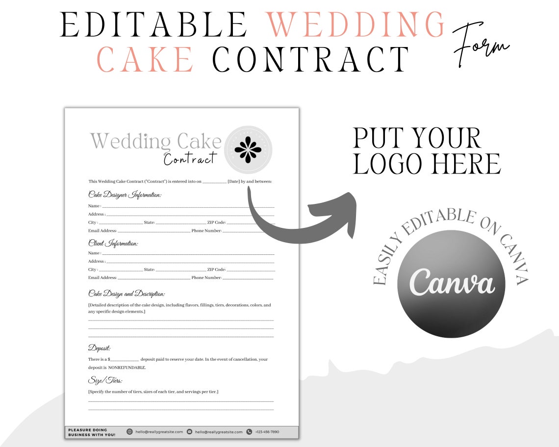 Editable Wedding Cake Contract Template, Wedding Cake Contract, Wedding ...