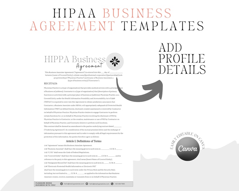 HIPAA Business Associate Agreement, Business Templates, Business Form ...