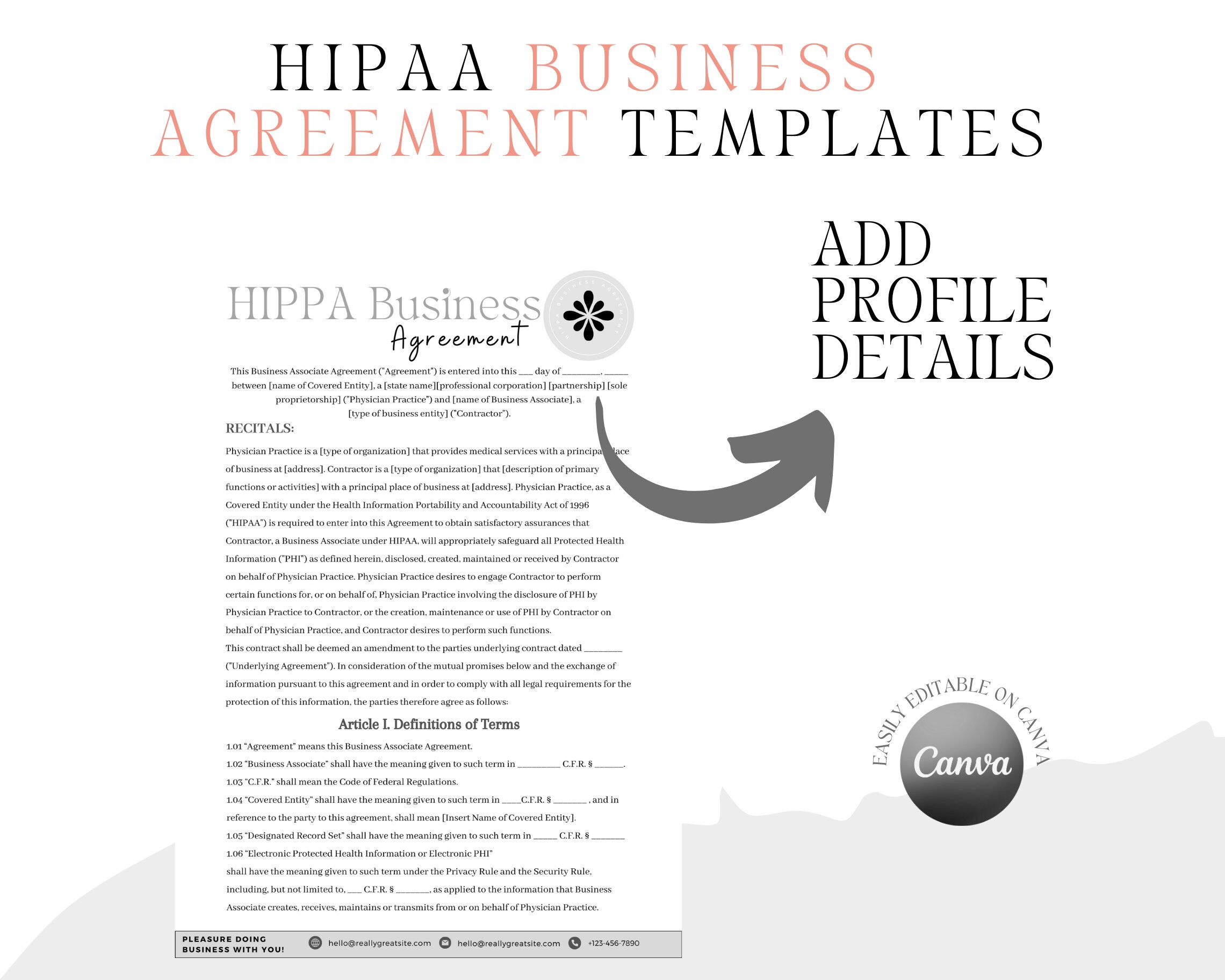 HIPAA Business Associate Agreement, Business Templates, Business Form ...