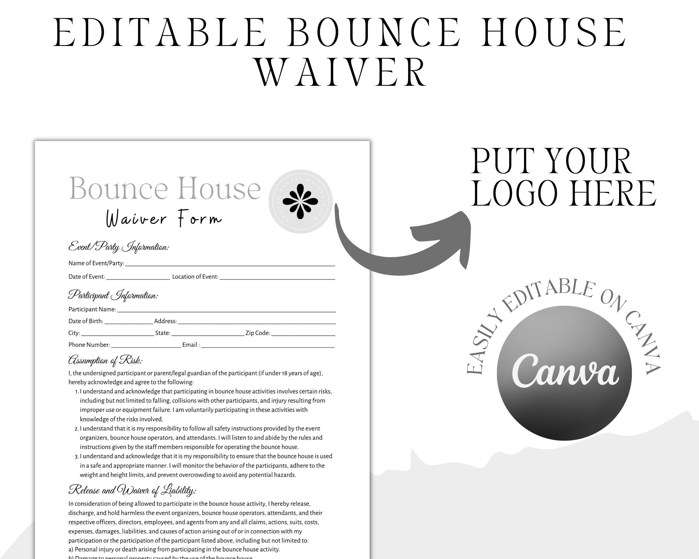 Editable Bounce House Waiver of Liability Form, Bounce House Rental ...