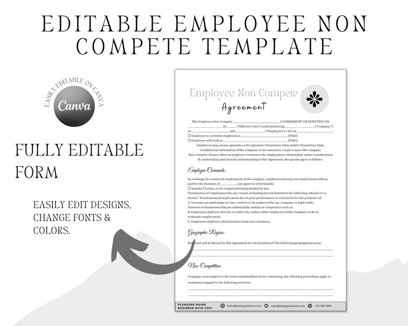 Editable Non-compete Agreement, Employee Non-compete Contract, Canva ...