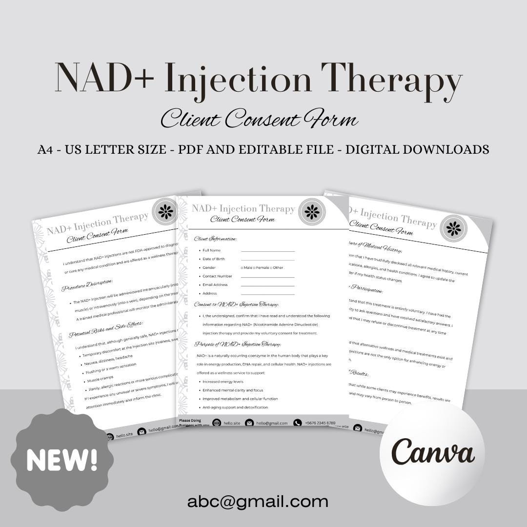 NAD+ Injection Liability Waiver Template,nad+ Injection Consent Form ...