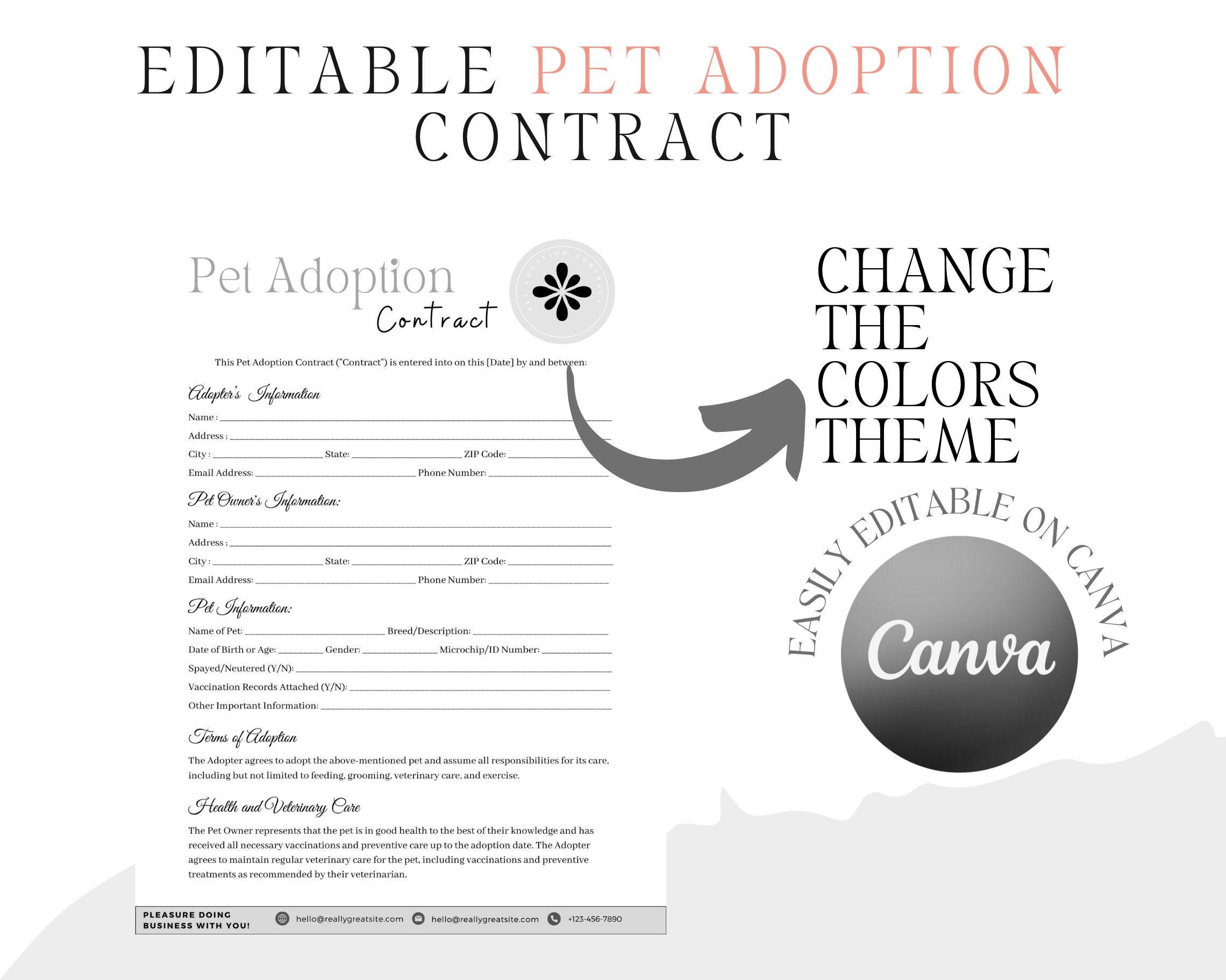 Editable and Printable Pet Adoption Contract, Instant Download Puppy ...