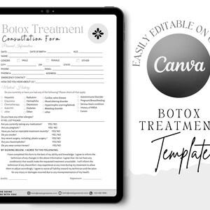 Professional Botox Treatment Form, Botox Consent Form, Esthetician ...