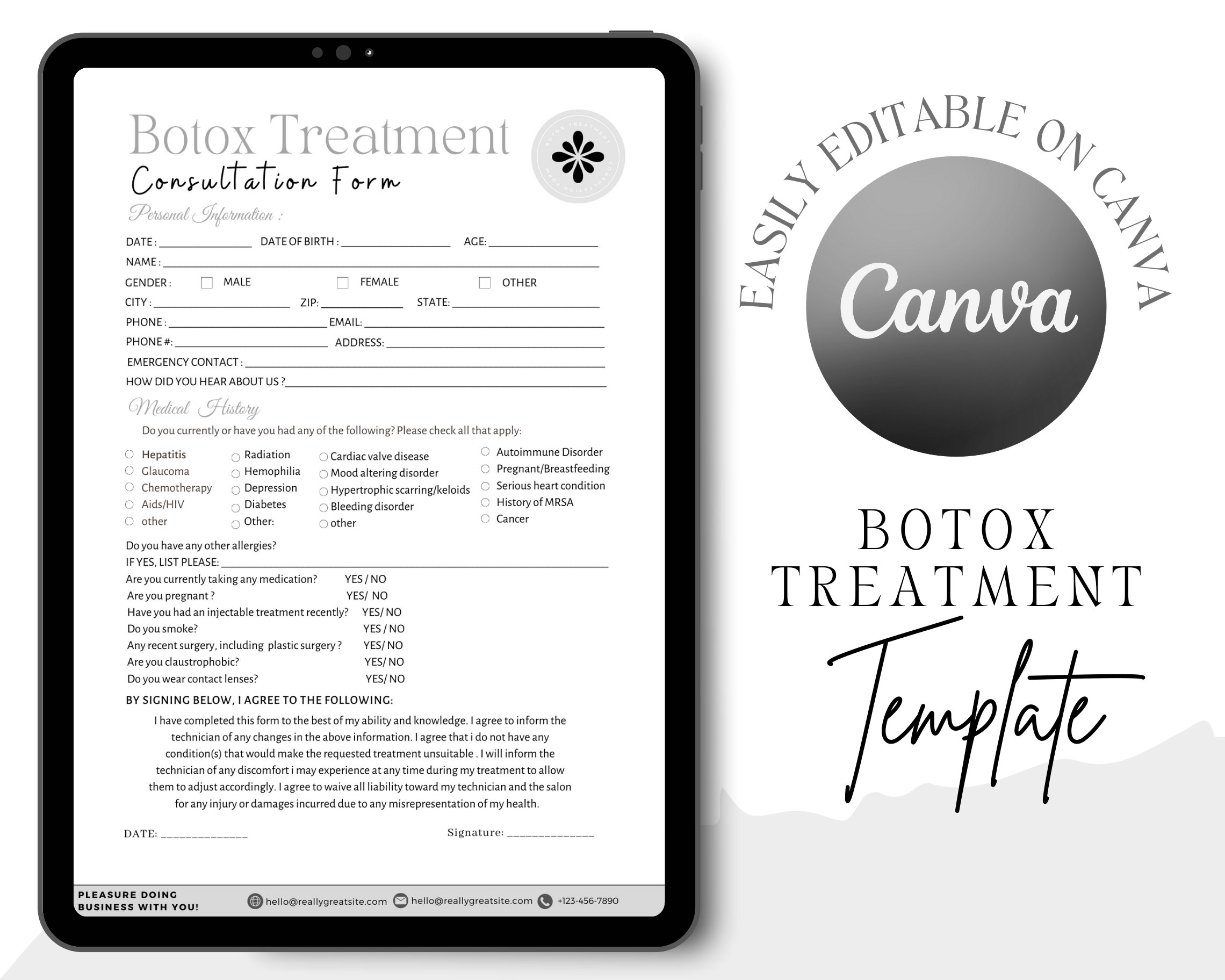 Professional Botox Treatment Form, Botox Consent Form, Esthetician ...