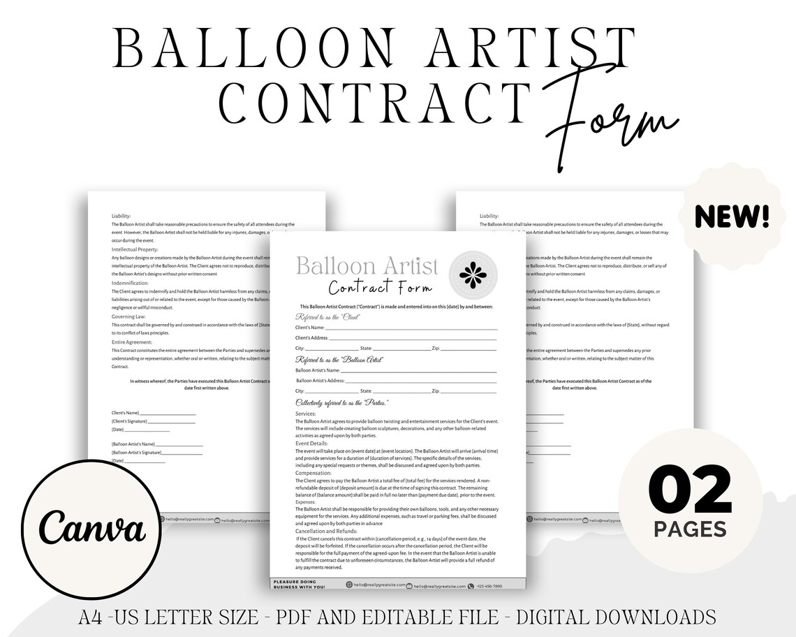 Editable Balloon Artist Contract Template, Business Forms (canva ...