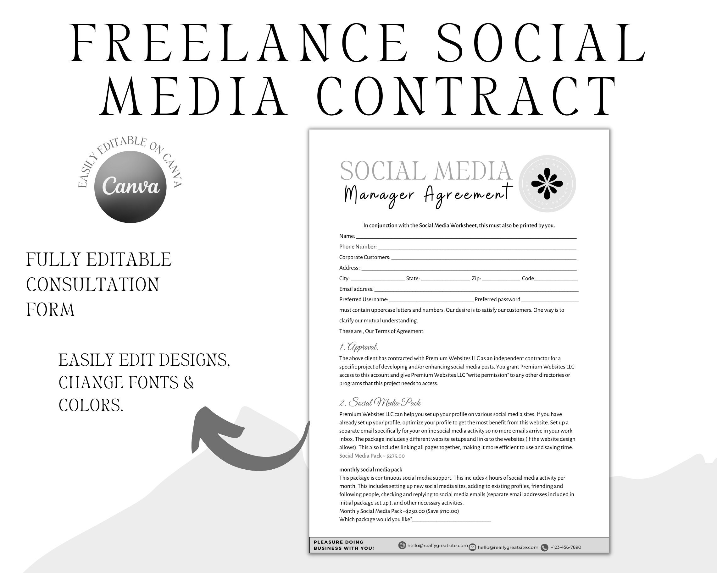 Editable Freelance Social Media Manager Contract Template, Social Media ...