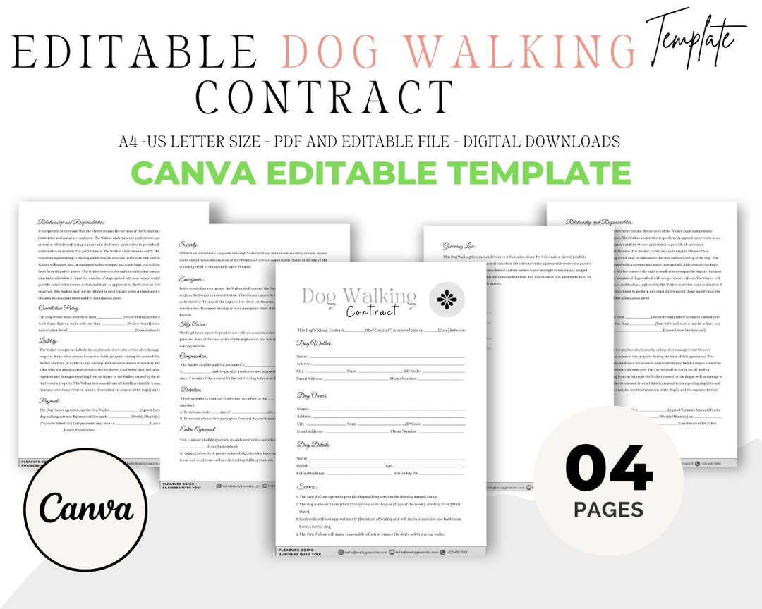 Dog Walking Service Agreement, Dog Walking Start-up Forms, Dog Walking ...
