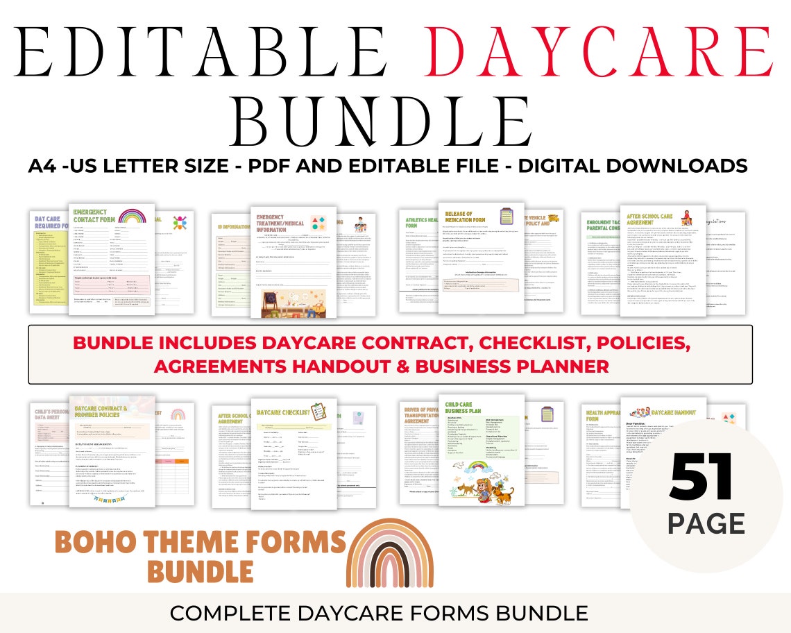 Editable Daycare Forms Bundle, Contract Templates (digital Download) - Etsy