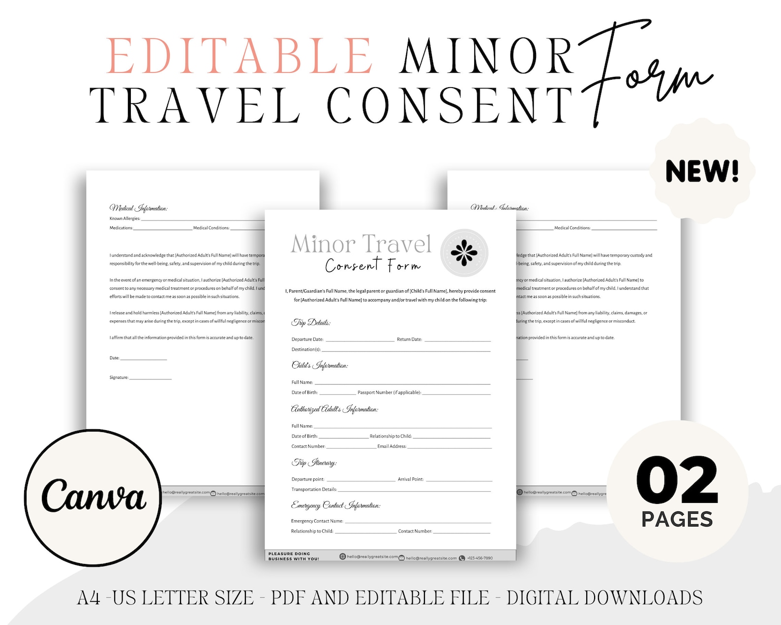Editable Minor Travel Consent Form, Child Travel Authorization Form ...