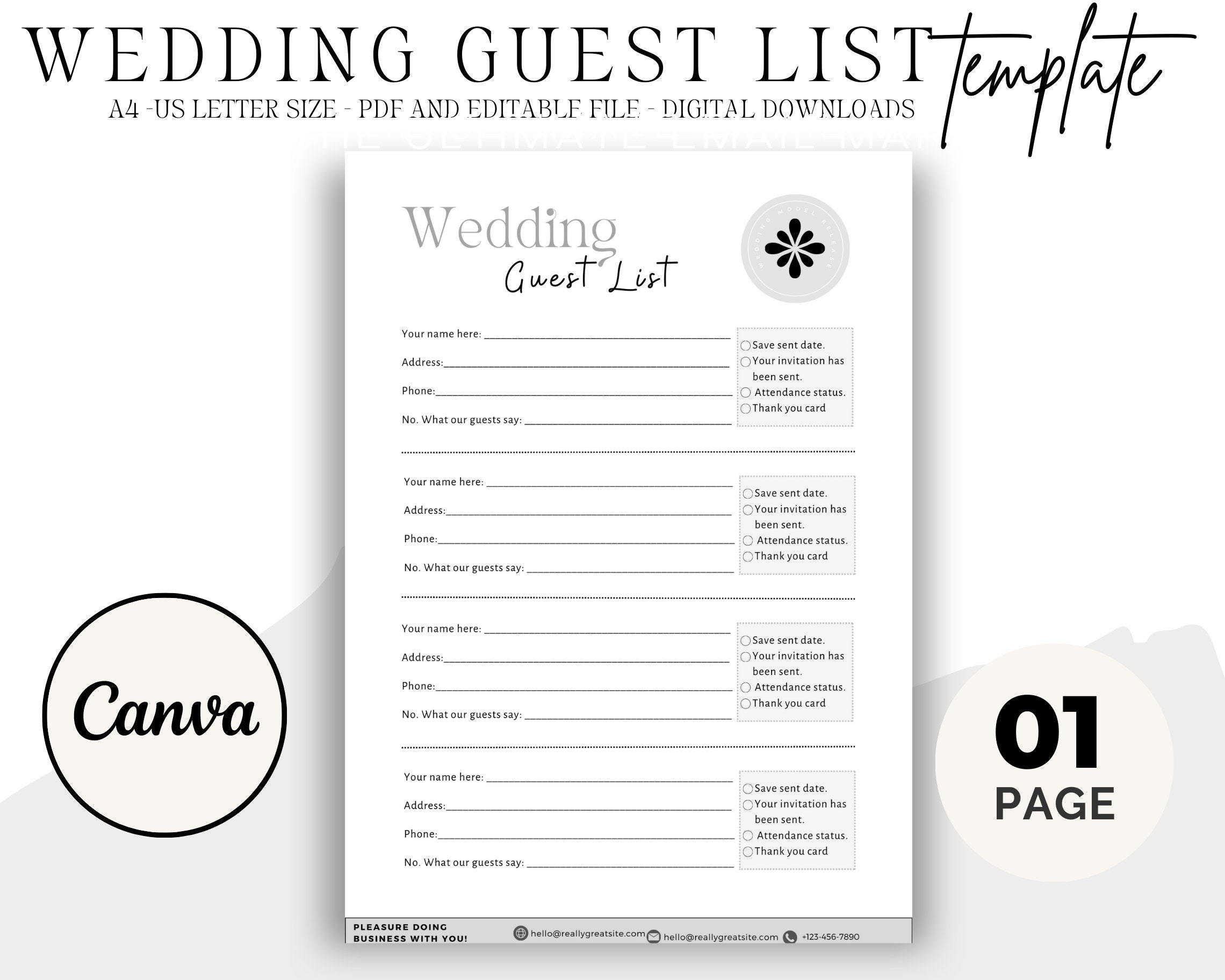 Editable Wedding Guest List Template, Wedding Photography, Wedding Shot ...