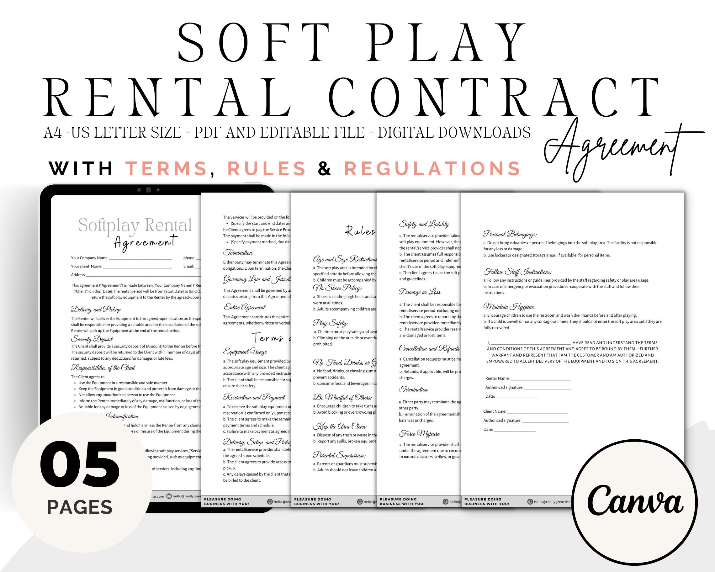 Editable Soft Play Rental Contract Agreement Template, Soft Play ...