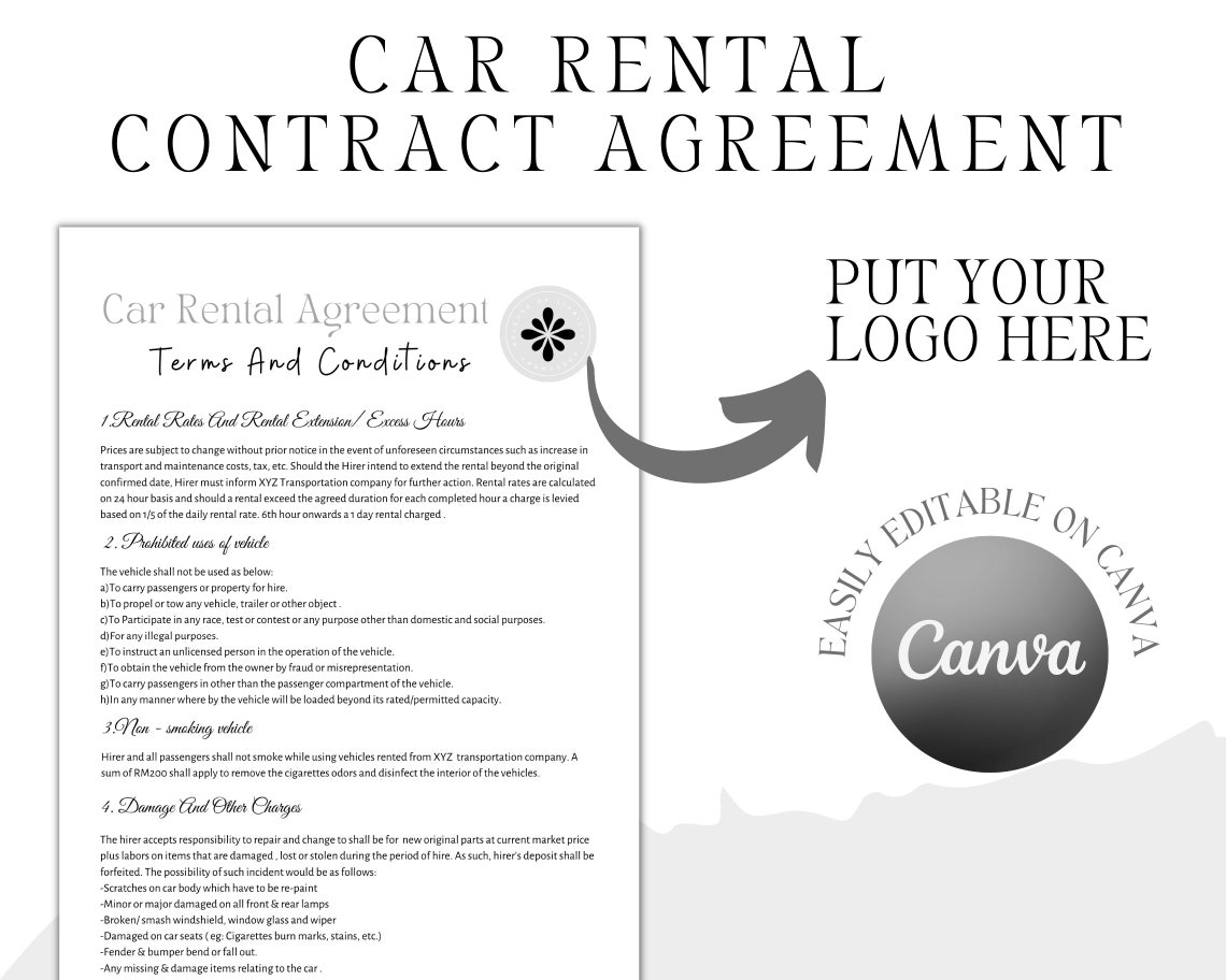 Editable Car Rental Agreement Template, Vehicle Rental Agreement, Car ...