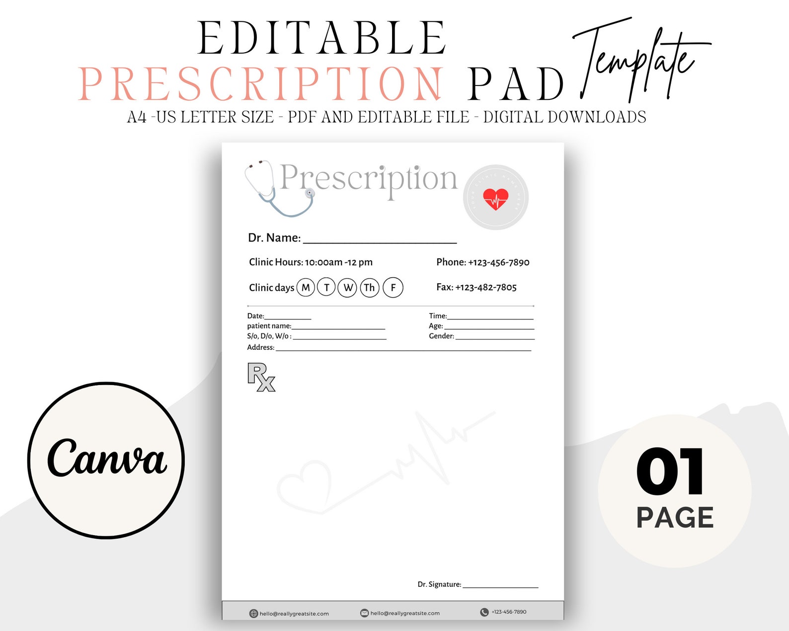 Editable Doctor Prescription Pad Template, Medical Design (canva, PDF ...