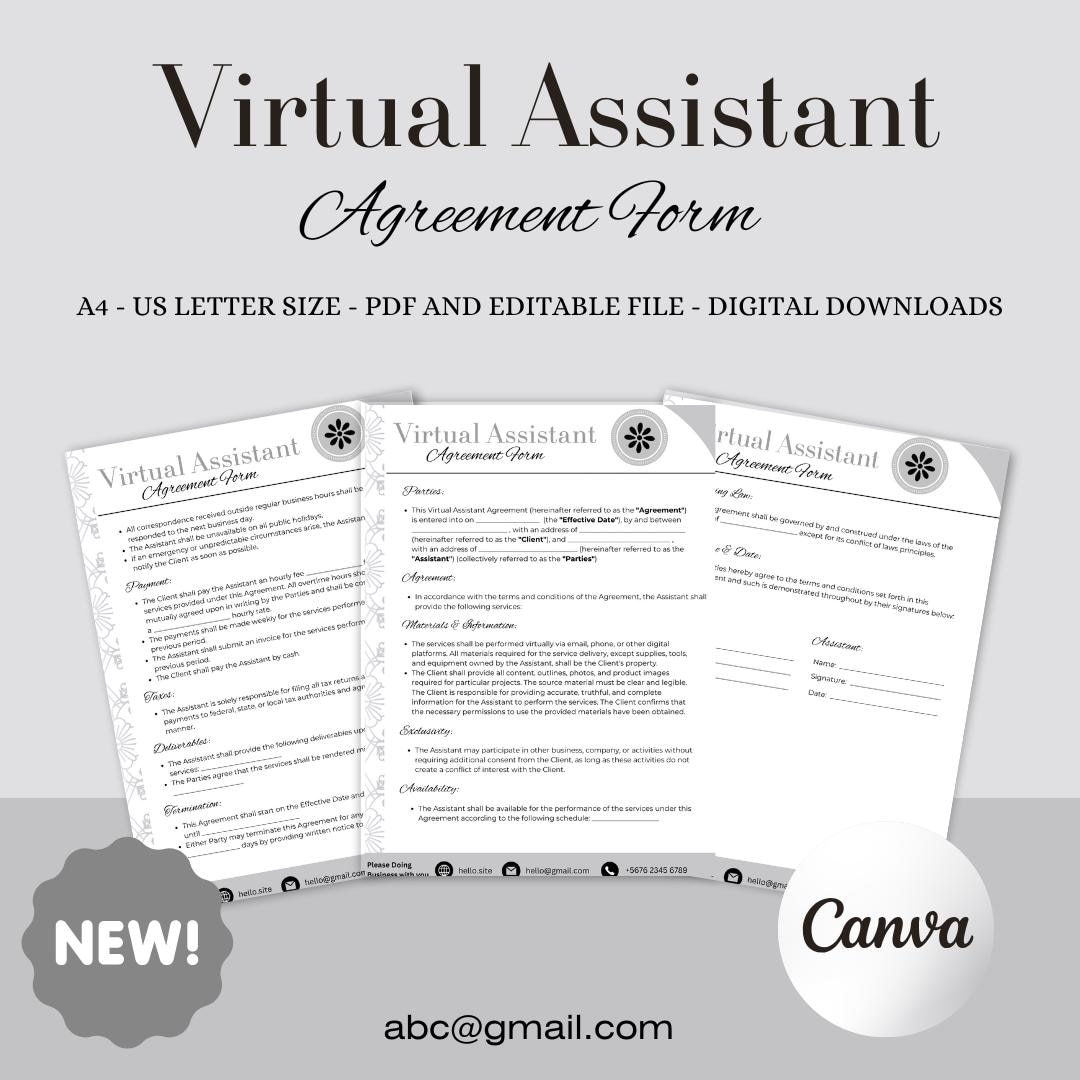 Editable Virtual Assistant Contract, Virtual Assistant Services ...