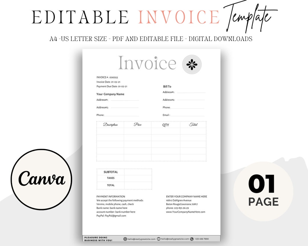 Editable Invoice Template, Invoice Printable, Minimalist Invoice ...