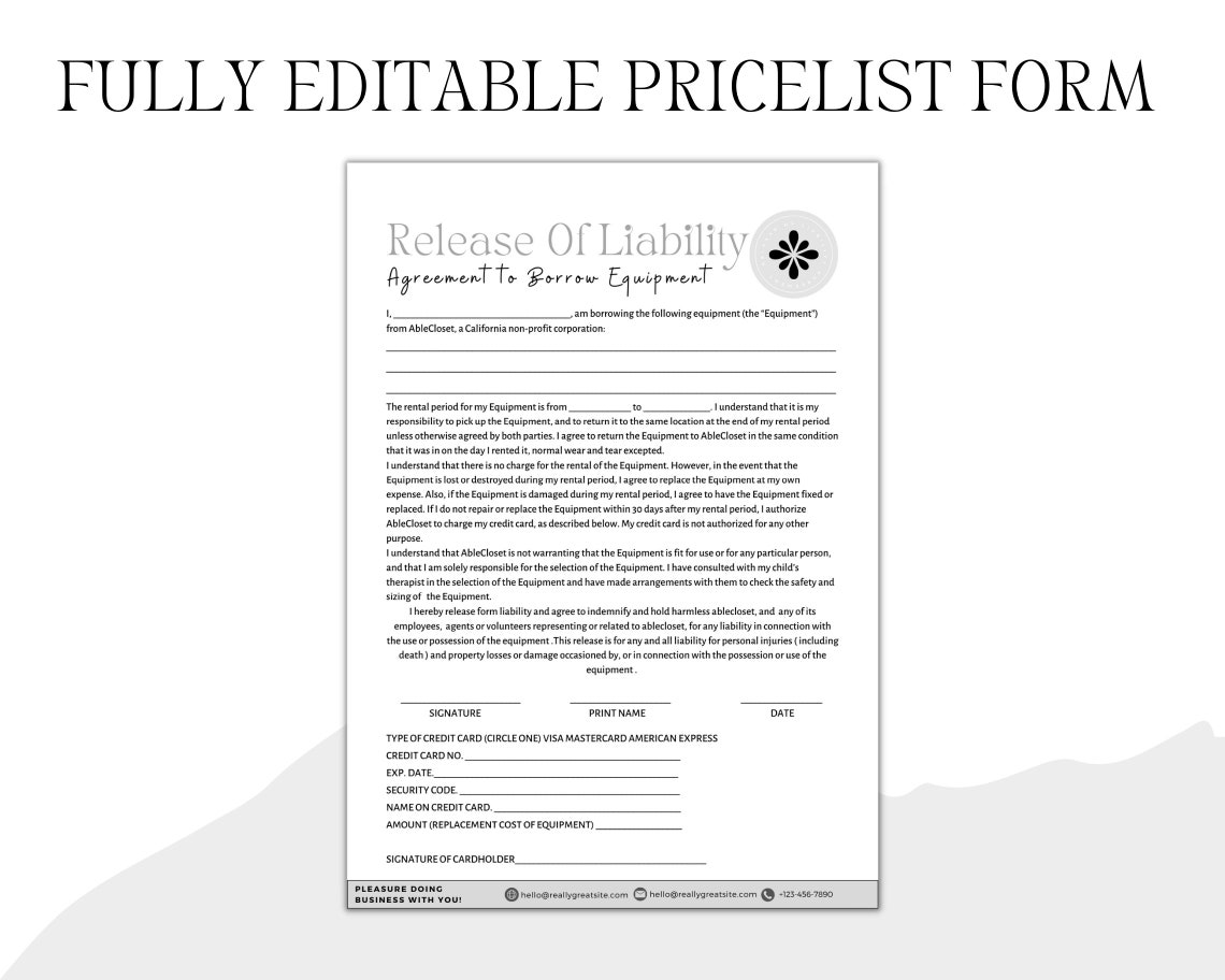 Editable Release of Liability Template, General Waiver (canva) - Etsy