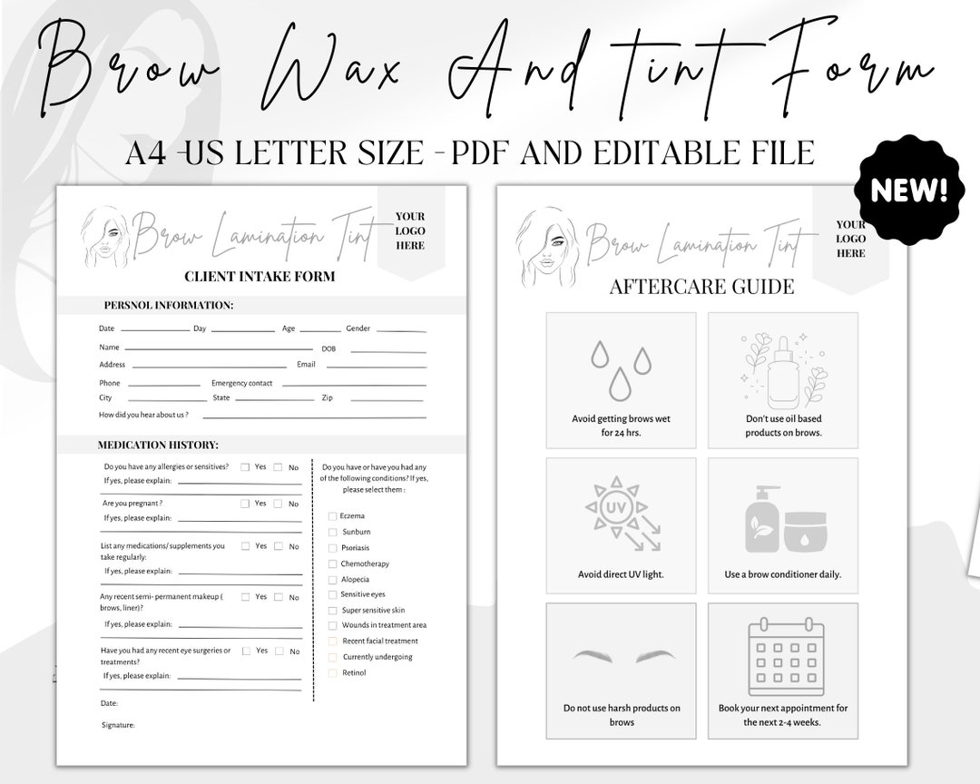 Brow Wax and Tint Form With Aftercare Advice Card, Eyebrow Lamination ...